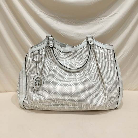 Gucci | Bags | Gucci White Woven Raffia Diamante Sukey Large Tote Sku ...